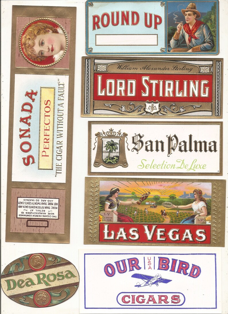 54 Vintage CIGAR Box Labels Our KITTIES, Round up - COWBOY , John Ashe ...