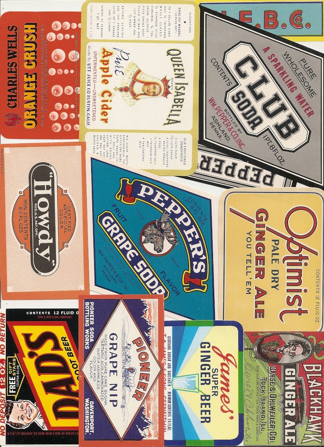 52 Old Vintage Soda Juice Etc..labels PEPPER UP , She, - Etsy