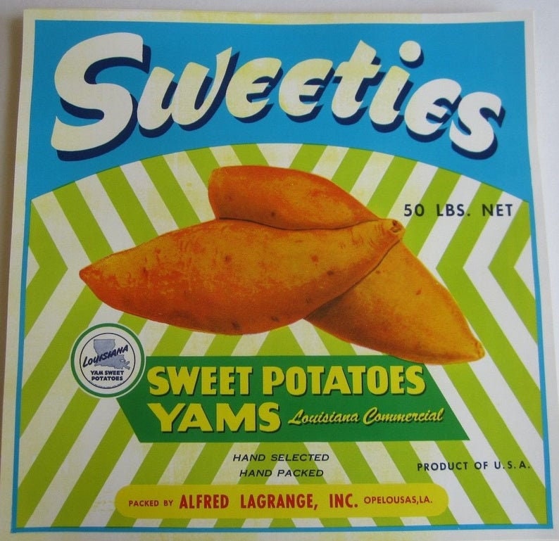 20 Old Vintage Sweet Potato YAM / ASPARAGUS LABELS Louisiana Opelousas ...