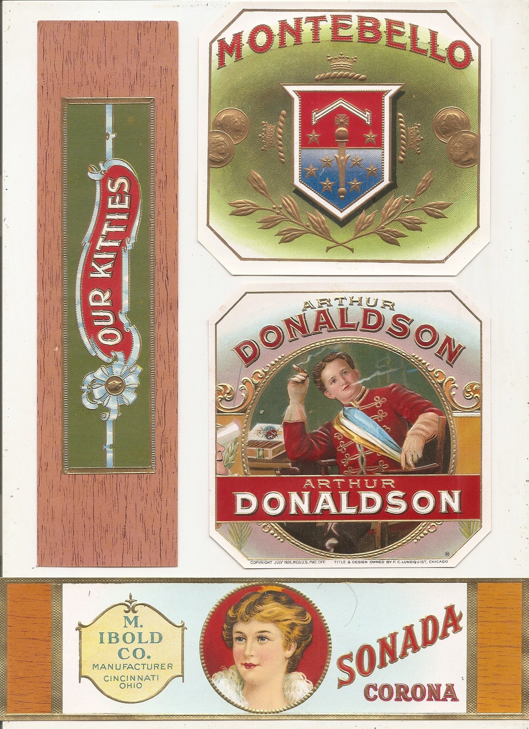 52 Vintage Tobacco and Cigar Labels , Arthur DONALDSON , Sun Maid ...