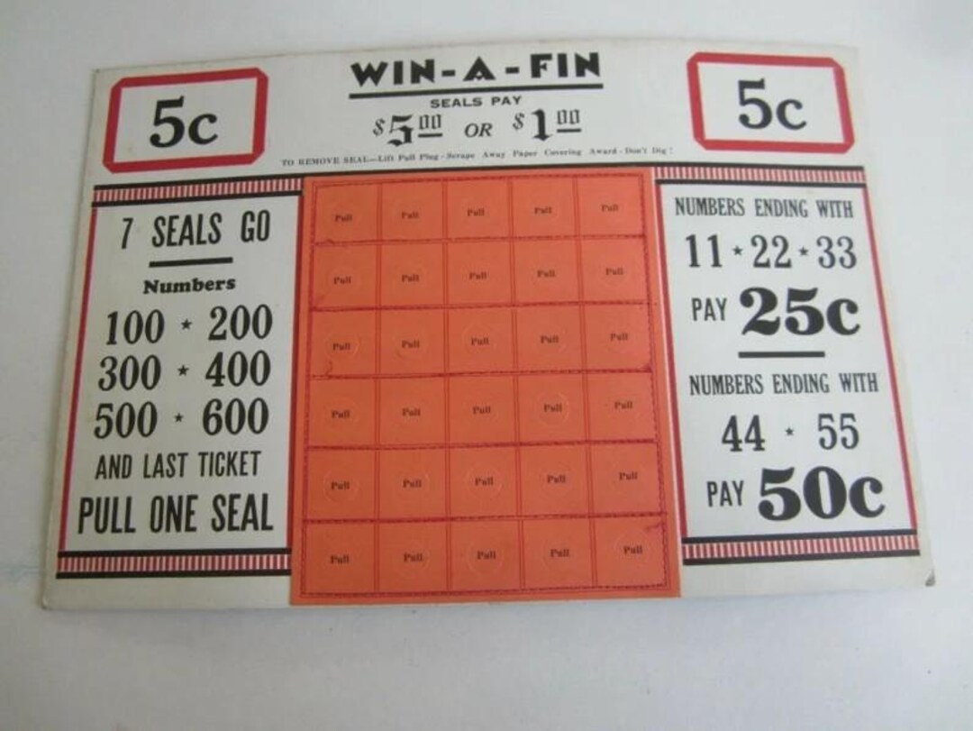 Old Vintage 1940's - WIN A FIN - Pull Tab - Game Card - Trade ...