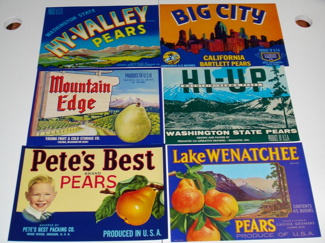 50 Old Vintage PEARS CRATE LABELS Cashmere Wash.,hood River,wenatchee ...