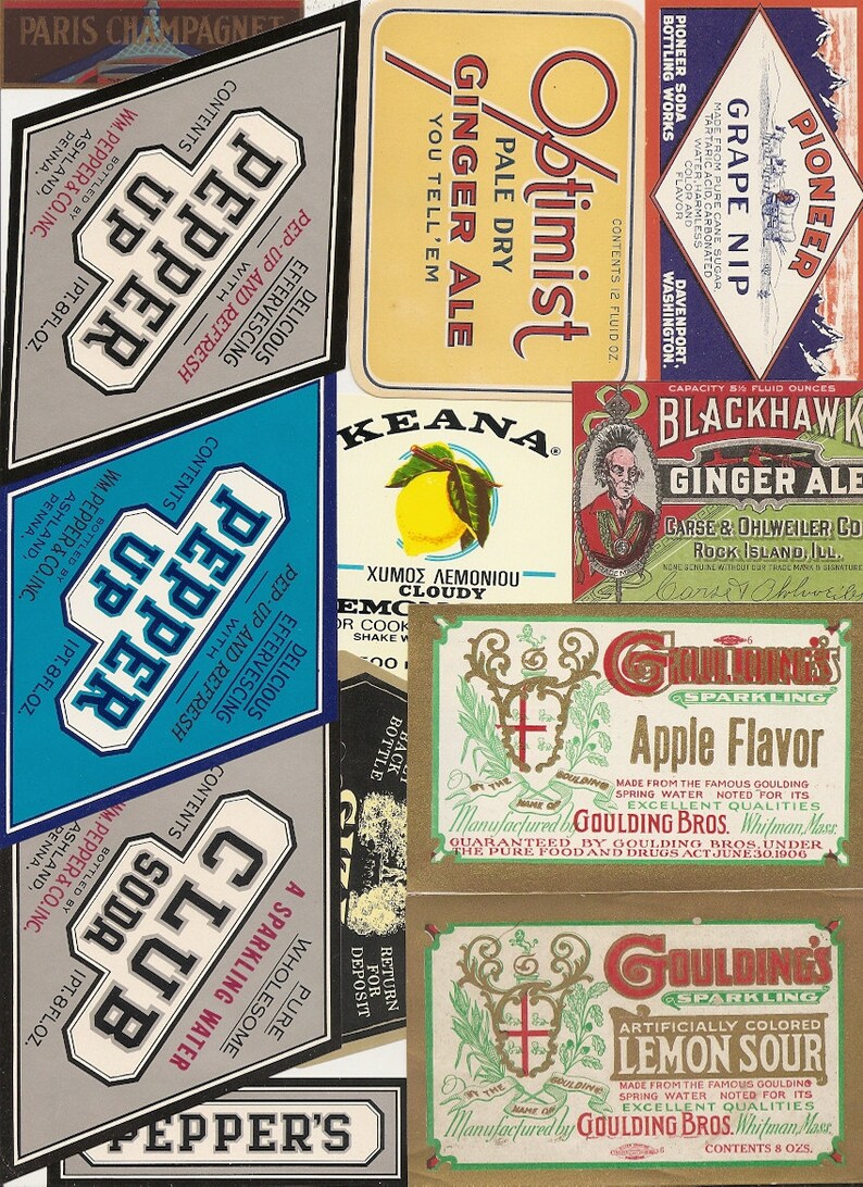 55 Old Vintage Soda Juice Etc..labels PEPPER UP , She, - Etsy