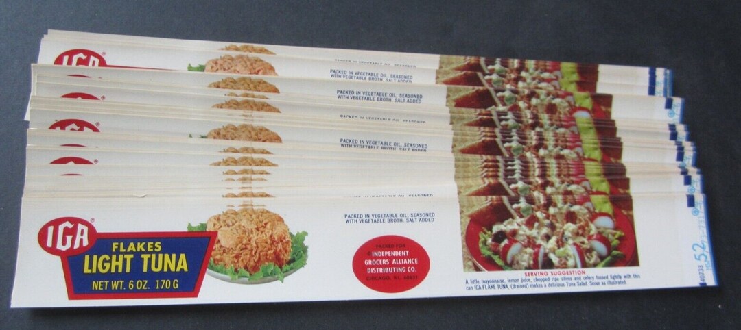 50 Old Vintage IGA Grocery Flakes TUNA Can LABELS - Etsy