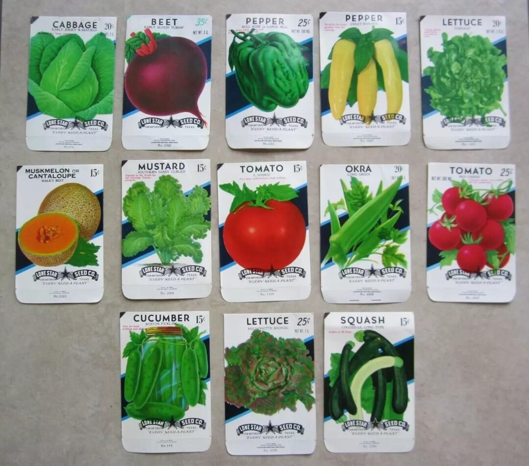 50 Old Vintage Vegetables Seed Packets Lone Star Seed Co. San Antonio ...