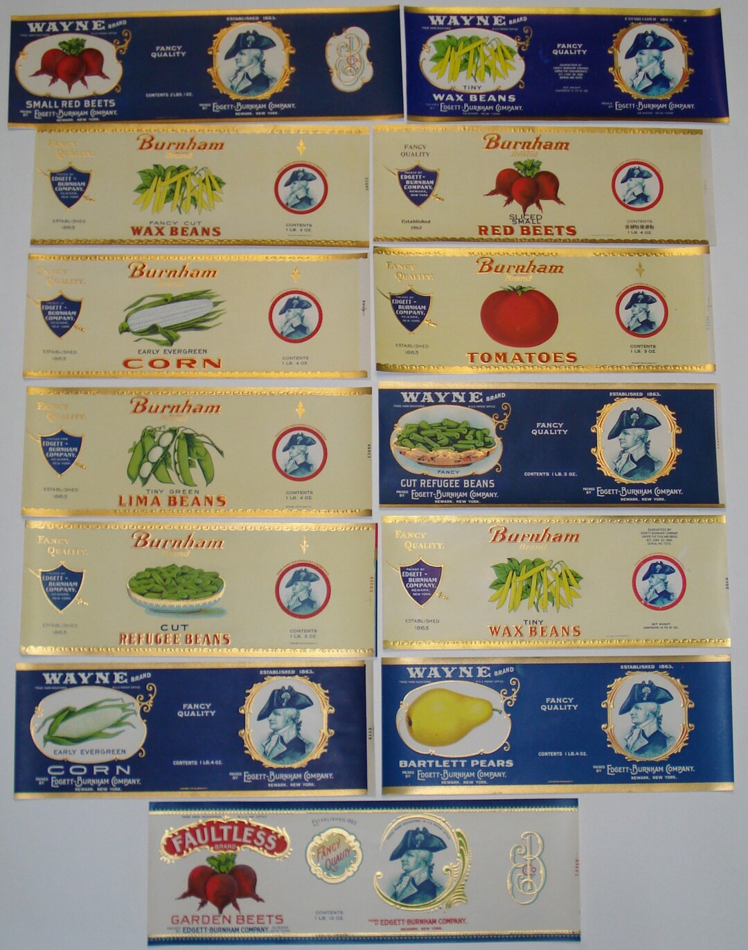 133 Old Vintage Can Labels BURNHAM , WAYNE , FAULTLESS , Etc ...