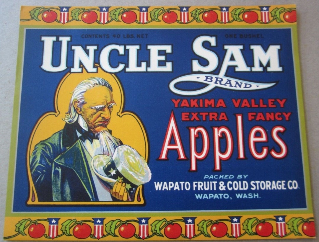 20 Old Vintage Apple Crate Labels Uncle Sam , GILBERT ORCHARDS , Aurora ...