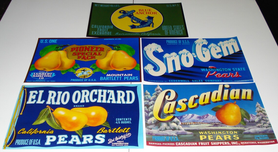 46 Old Vintage PEARS CRATE LABELS Washington etc..... | Etsy