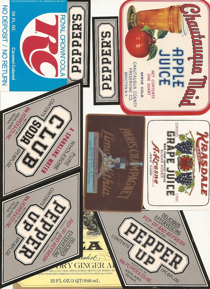 56 old vintage Soda juice etc..LABELS PEPPER UP She | Etsy