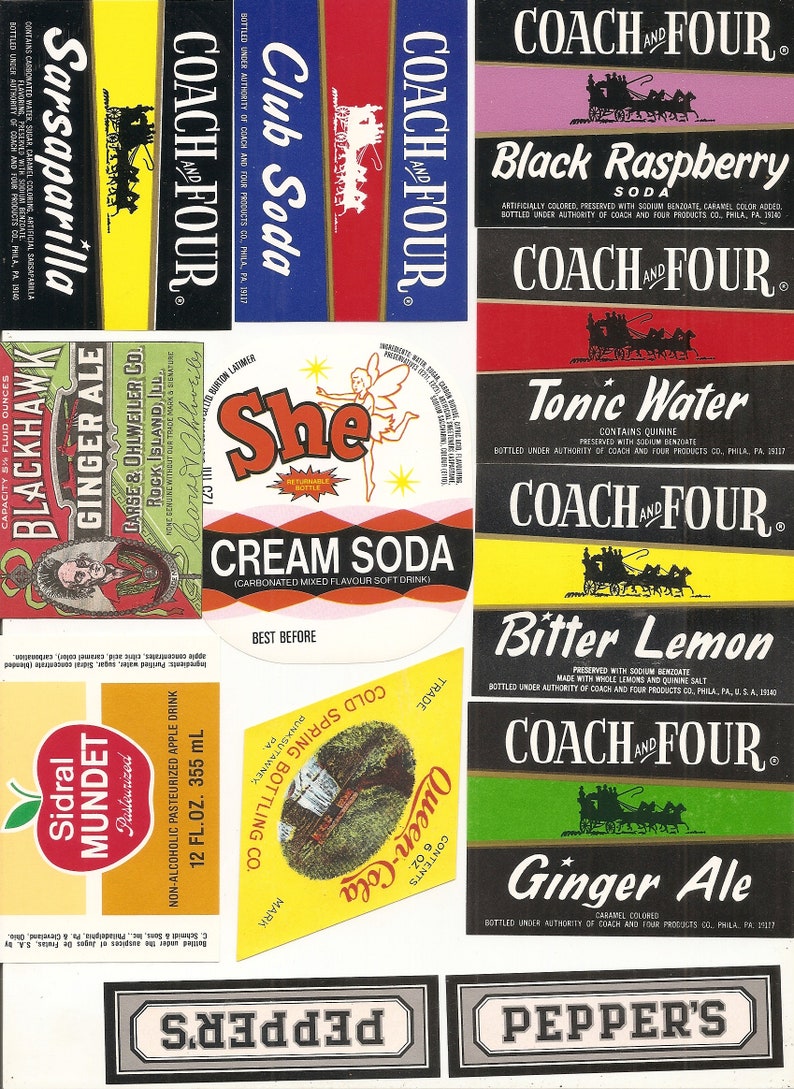 61 Vintage SODA,JUICE LABELS Etc..,she,pepper's,dad's , Jockey, Ma's ...