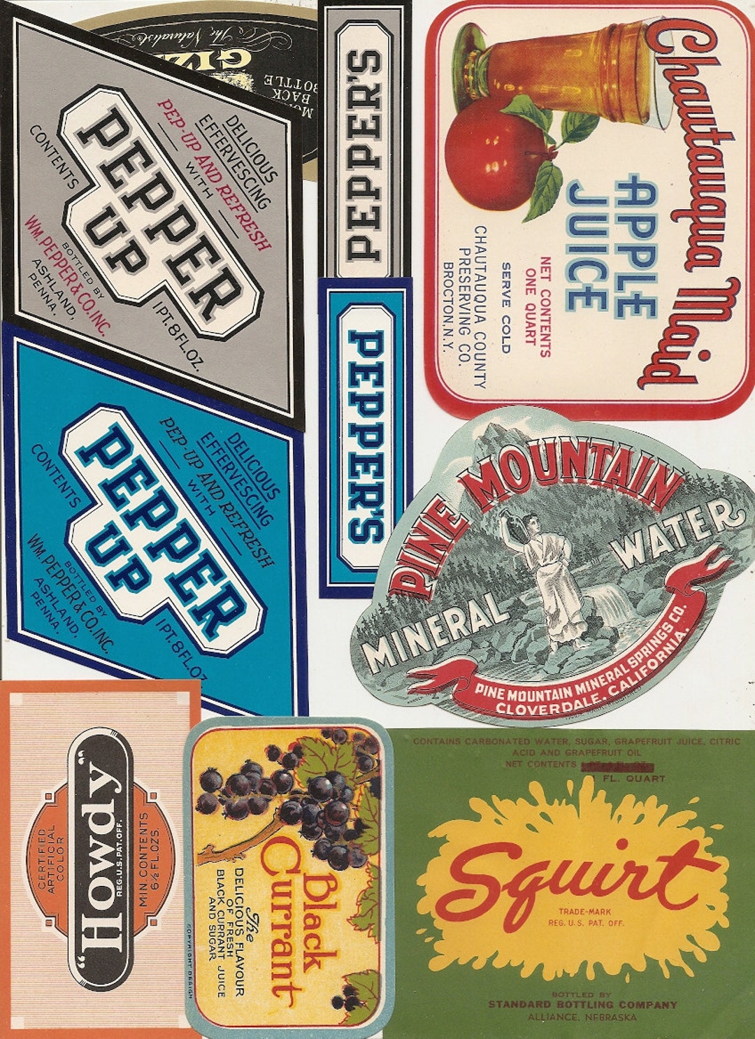 60 Old Vintage Soda Juice Etc..labels PEPPER UP , She, - Etsy
