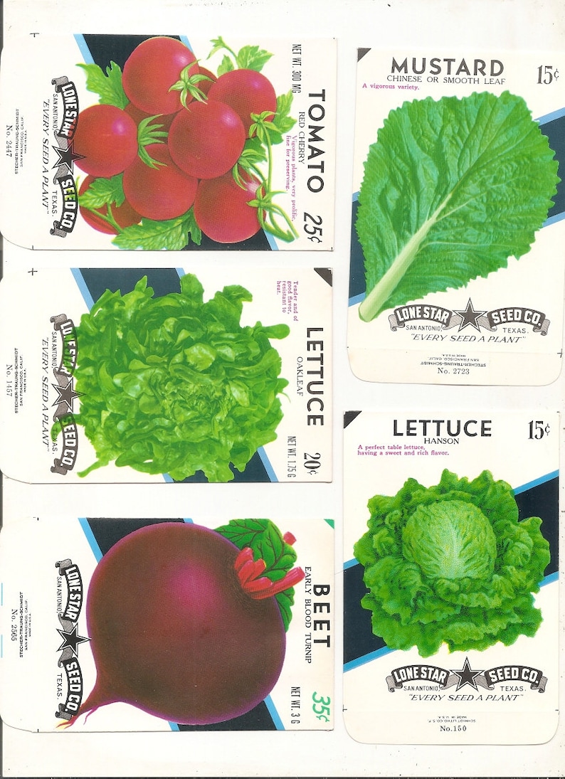 62 Old Vintage Vegetable SEED PACKETS Lone Star Seed Co. | Etsy