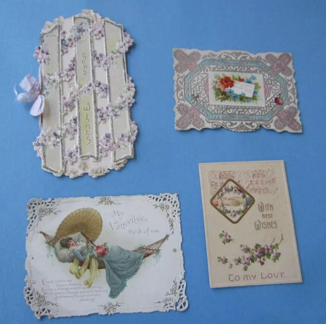 4 Old Antique - Victorian GREETING Cards - VALENTINES DAY - Etsy