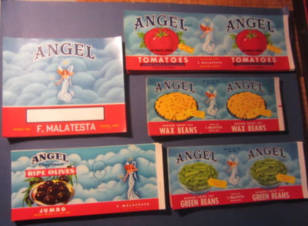 9 Different ANGEL Brand Labels BOSTON , Everett Mass. Tomatoes , Tuna ...