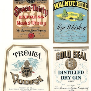 48 Old Vintage WHISKEY / Vodka / Gin / Beer BOTTLE LABELS Etc ...