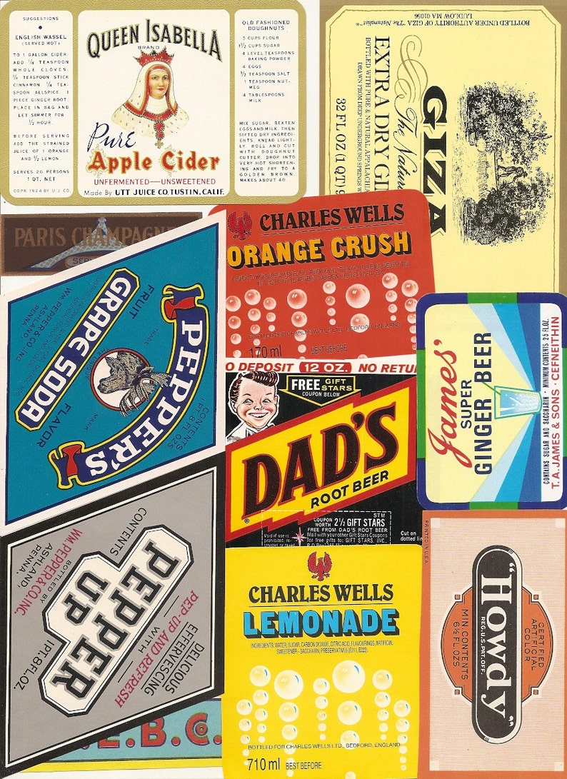 55 Old Vintage Soda Juice Etc..labels PEPPER UP , She, - Etsy