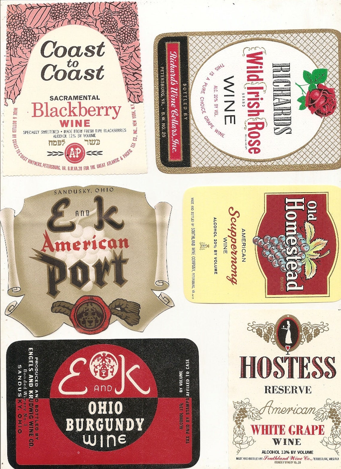 62 Old 1940's Plus WINE Labels .all U.S. Virginia OHIO - Etsy