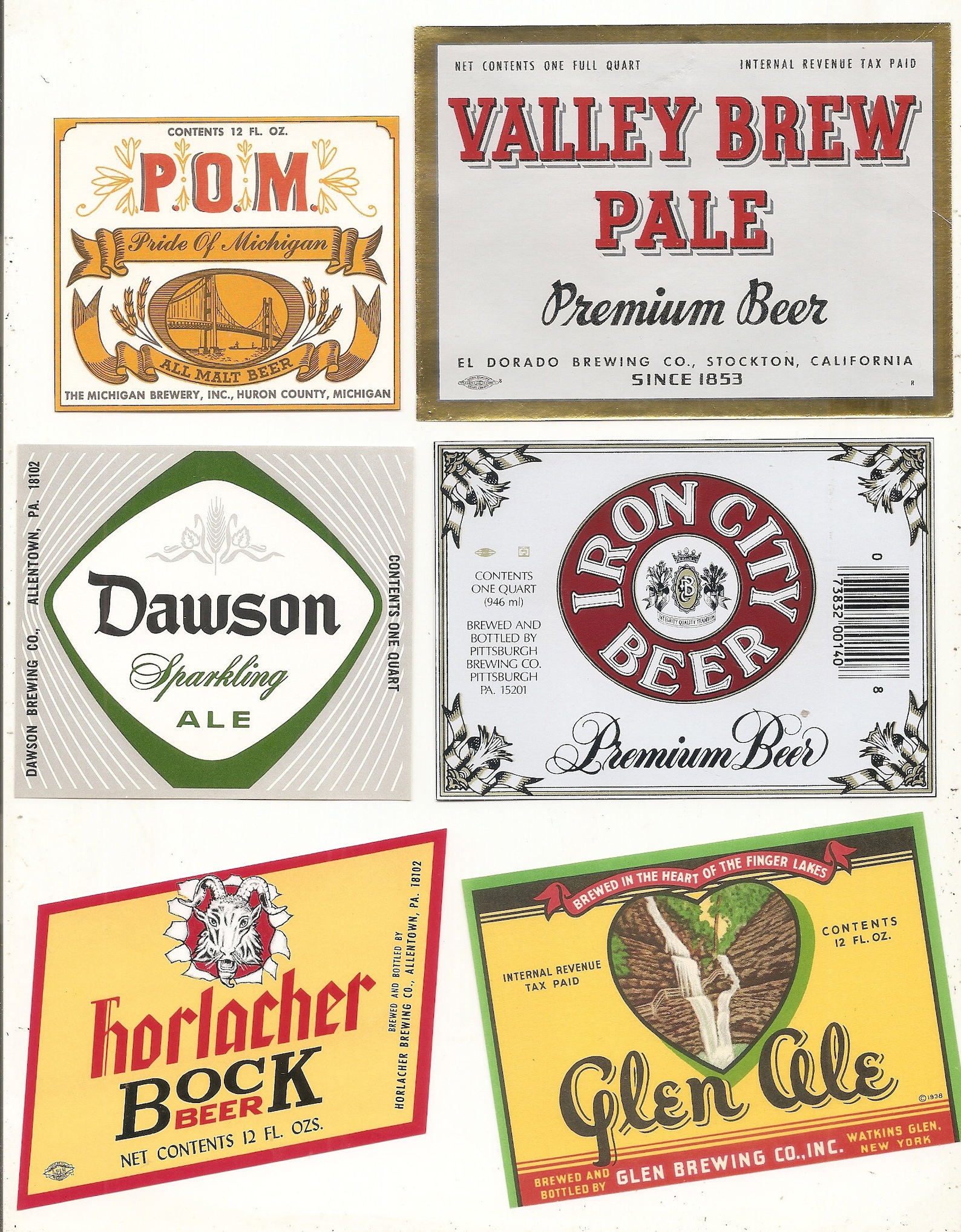 54 Vintage Old BEER LABELS Sebewaing Mi.,shamokin Pa.,evansville Ind ...