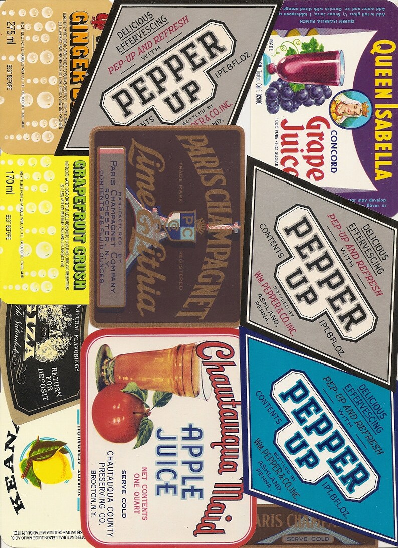 52 Old Vintage Soda Juice Etc..labels PEPPER UP She - Etsy