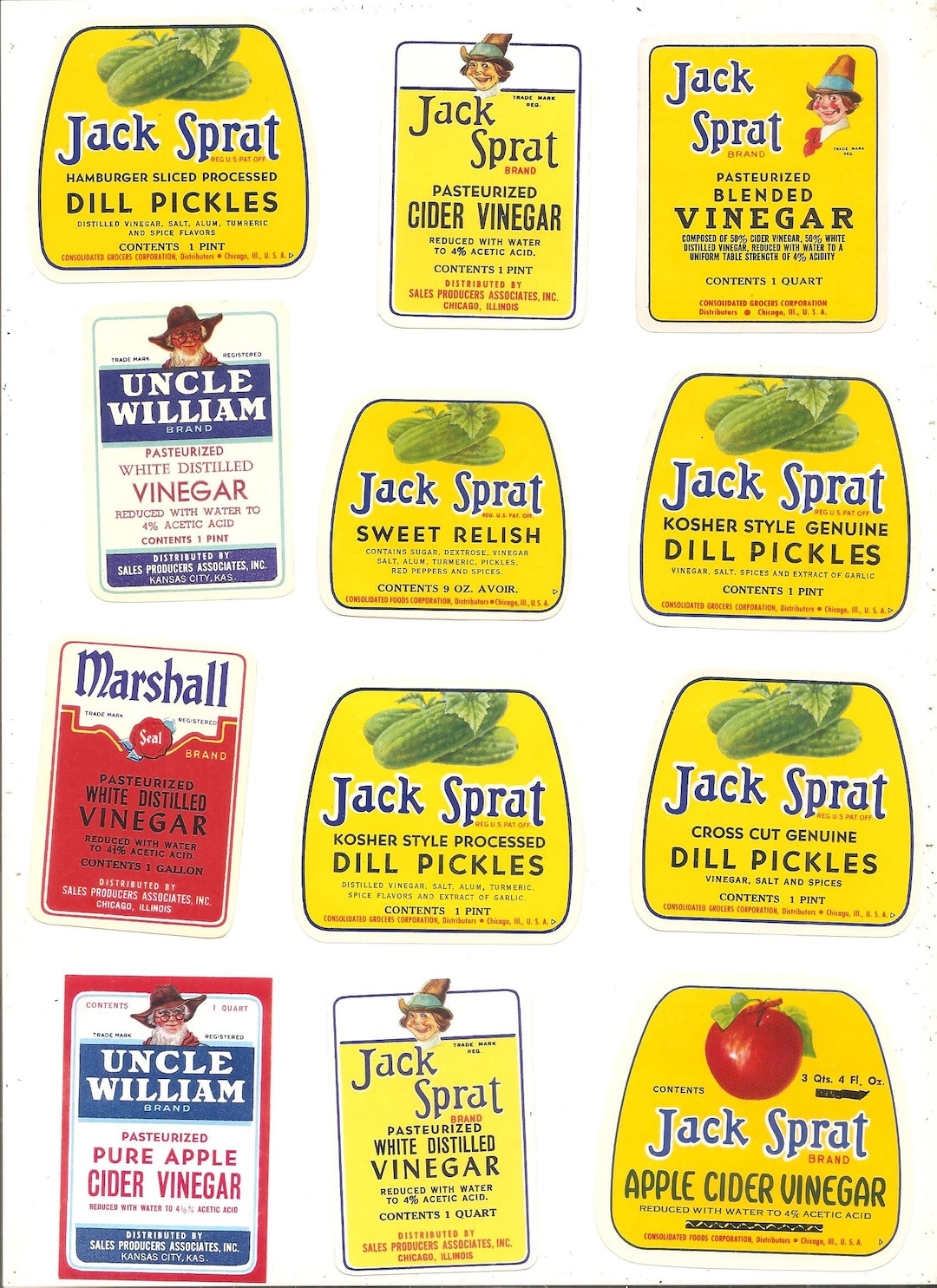 12 Different Old Vintage FOOD PRODUCT LABELS Jack Sprat Uncle William ...