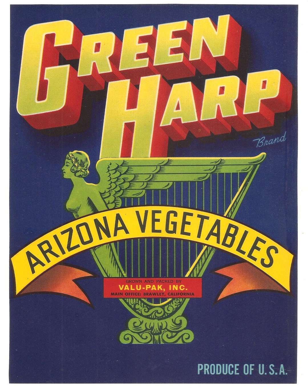 20 Old Vegetable Crate Labels Green , Gold HARP , SKEEZER , Mustang ...
