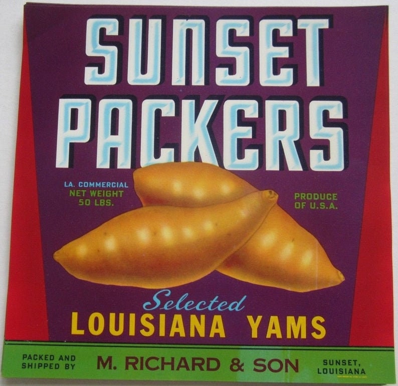 20 Old Vintage Sweet Potato YAM / ASPARAGUS LABELS Louisiana Opelousas ...
