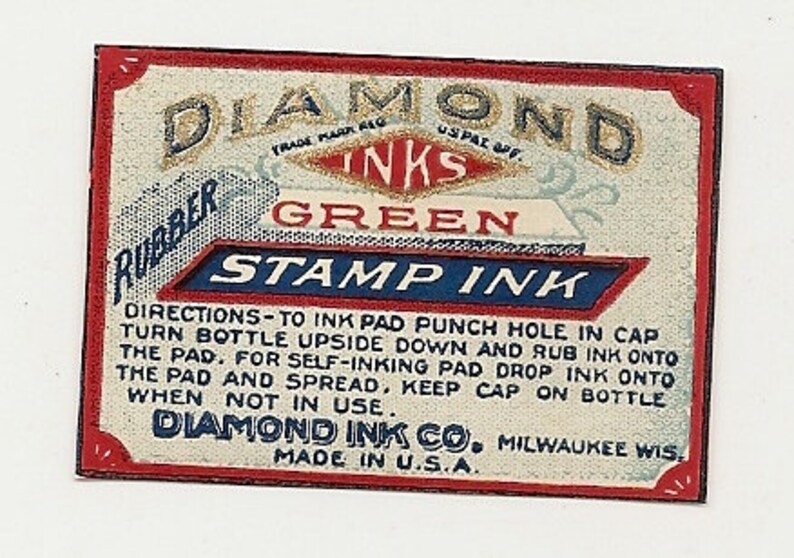 61 Old Vintage DIAMOND INK Co. LABELS Green Stamp Ink - Etsy