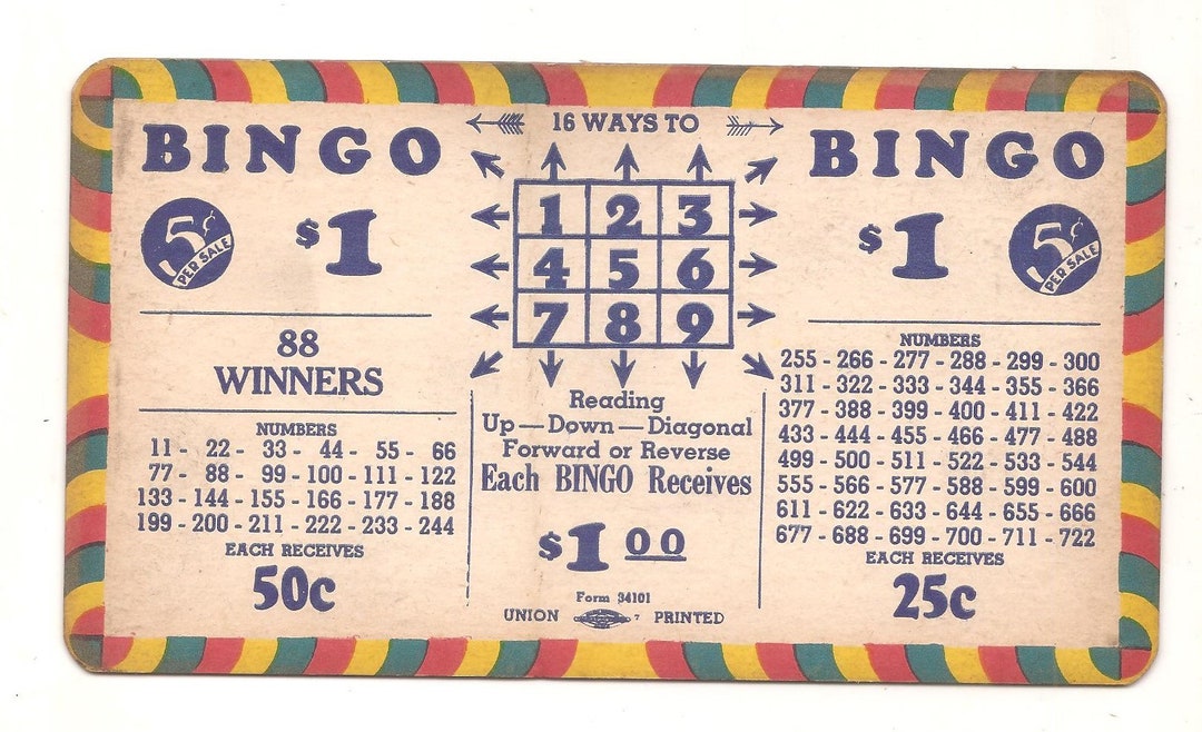 Old Vintage 1940's BINGO - PUNCH BOARD / Numbers Games Blue Cardboard ...