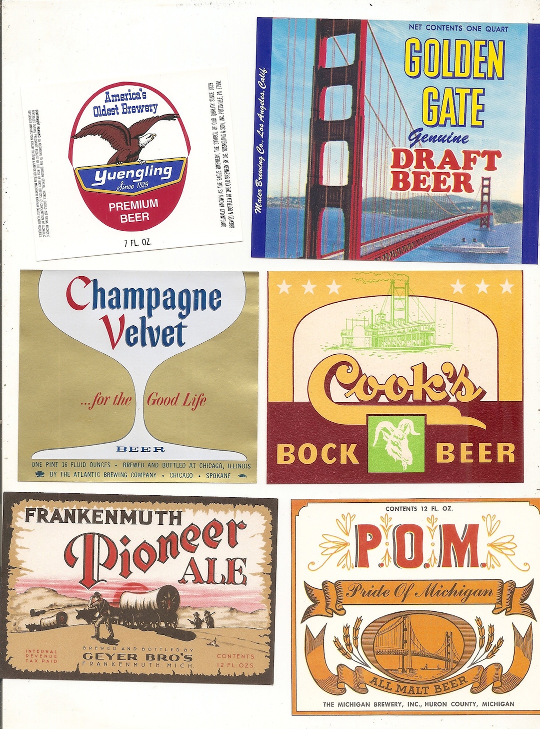 54 Vintage Old BEER LABELS Sebewaing Mi.,shamokin Pa.,evansville Ind ...