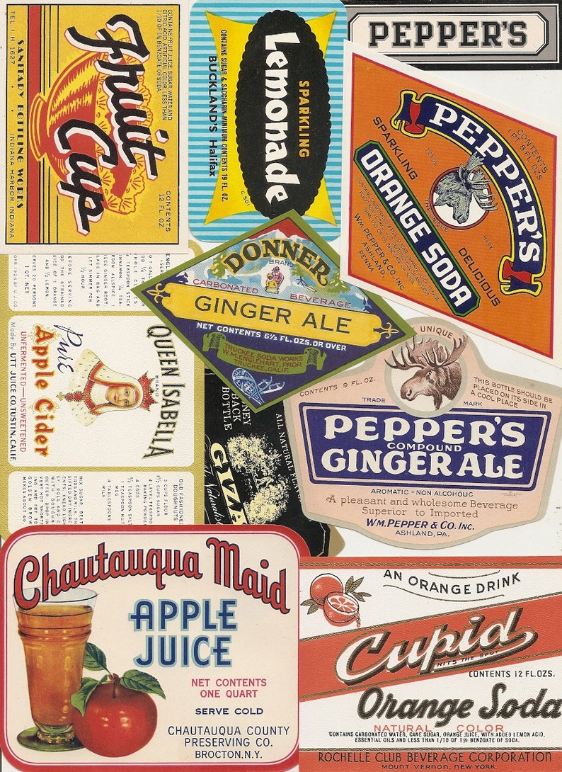 53 Old Vintage Soda Juice Etc..labels PEPPER UP , She, - Etsy