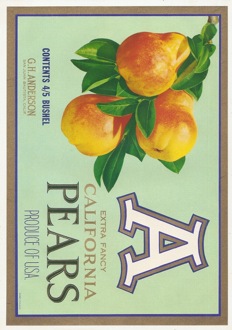 10 Different Old Vintage PEARS CRATE LABELS Ukiah Casan - Etsy