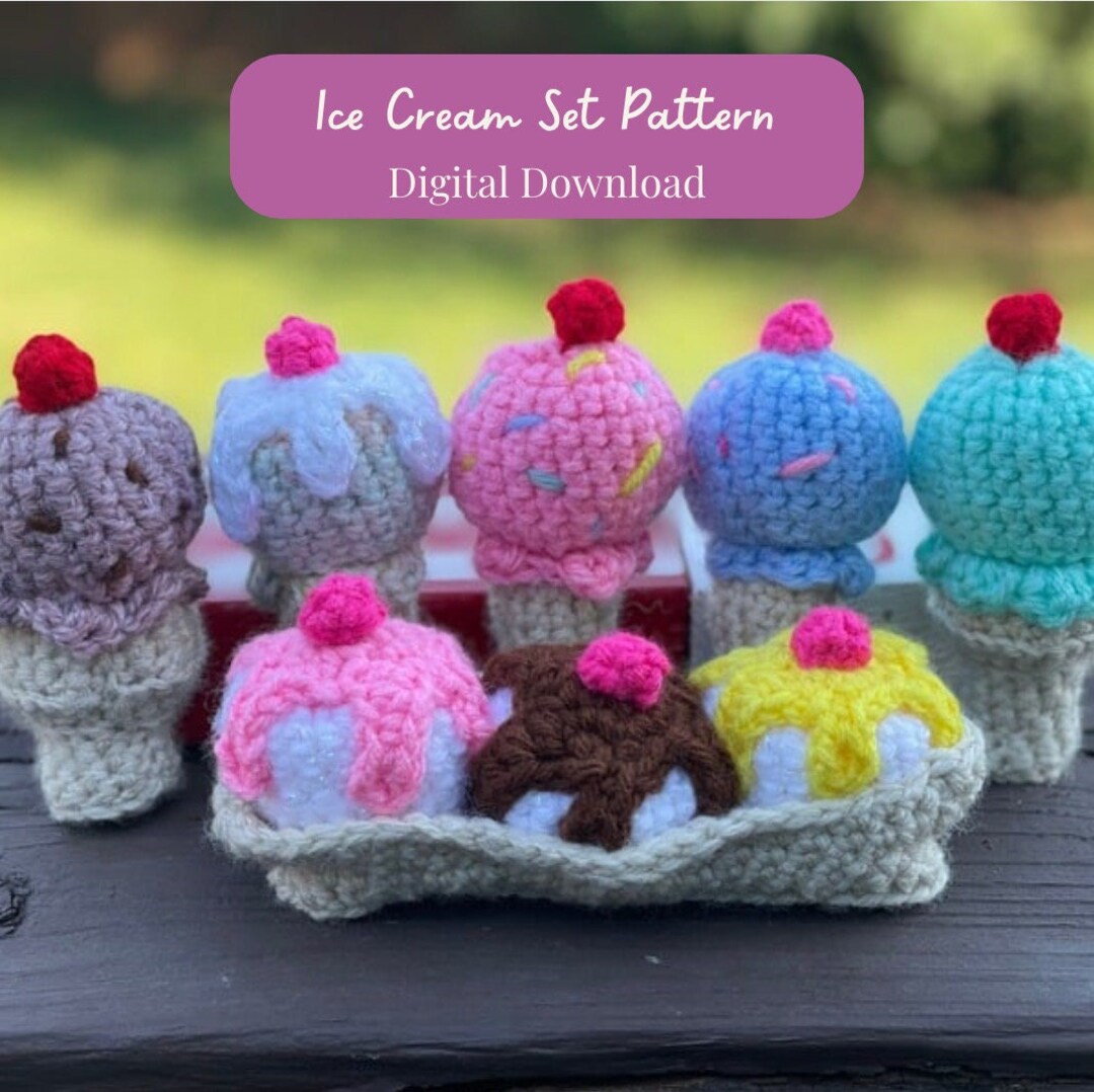 Ice Cream Set Crochet Pattern Digital Dowload, Ice Cream Crochet ...