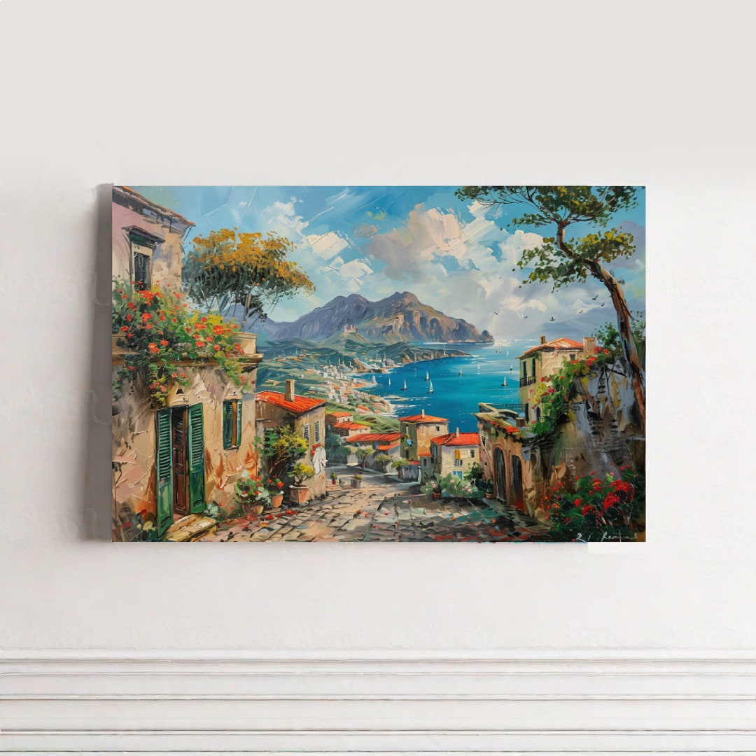 Printable Vibrant Naples Landscape Oil Painting Canvas, City Landscape ...