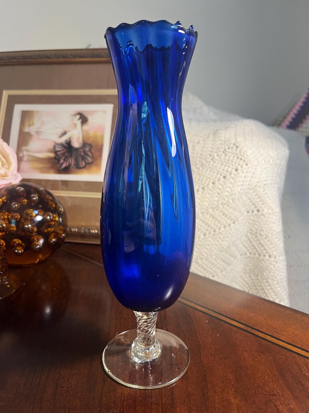 Cobalt Blue Bud Vase on Clear Stem. Handmade With Some Manufacturing ...