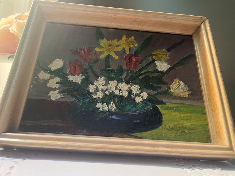 1954 Artist Signed Oil Painting on Board. Original Artist Signed Still ...