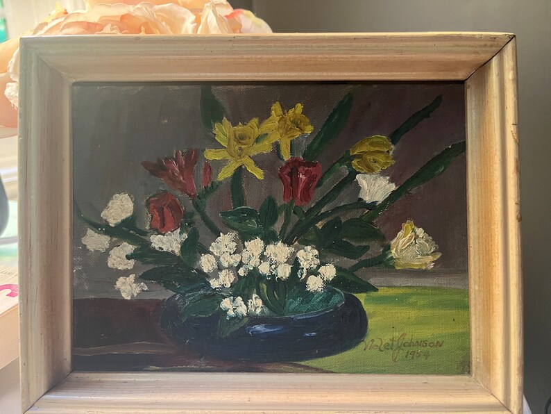 1954 Artist Signed Oil Painting on Board. Original Artist Signed Still ...