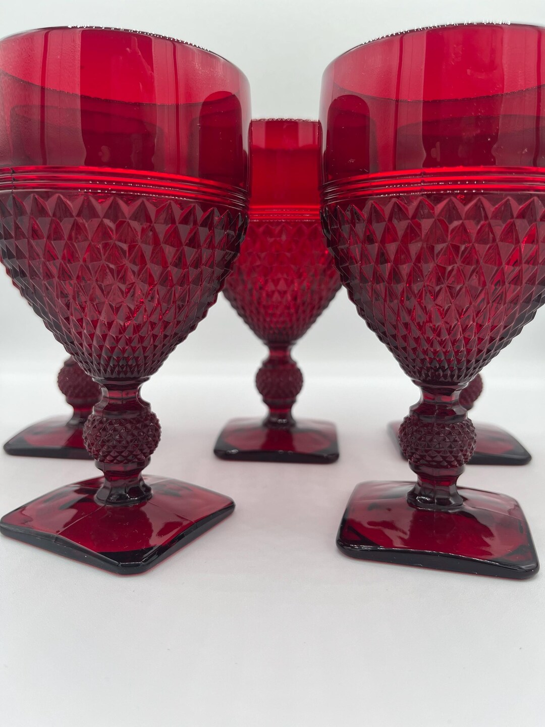 RARE RUBY RED Antique Goblets. Set of Six. Glow Orange Under Black ...