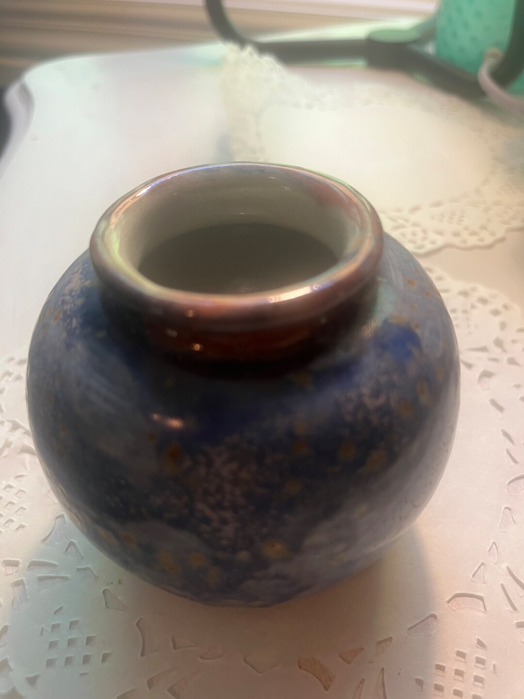 Sm. Pottery Vase. Blue & Brown W/glossy Glazed Finish. Handmade Studio ...