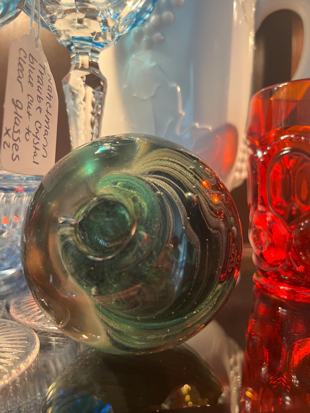 Kerry Glass Art Glass Paperweight. Green Art Glass With Swirl Patterns ...