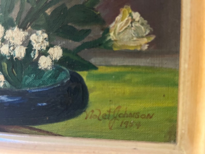 1954 Artist Signed Oil Painting on Board. Original Artist Signed Still ...