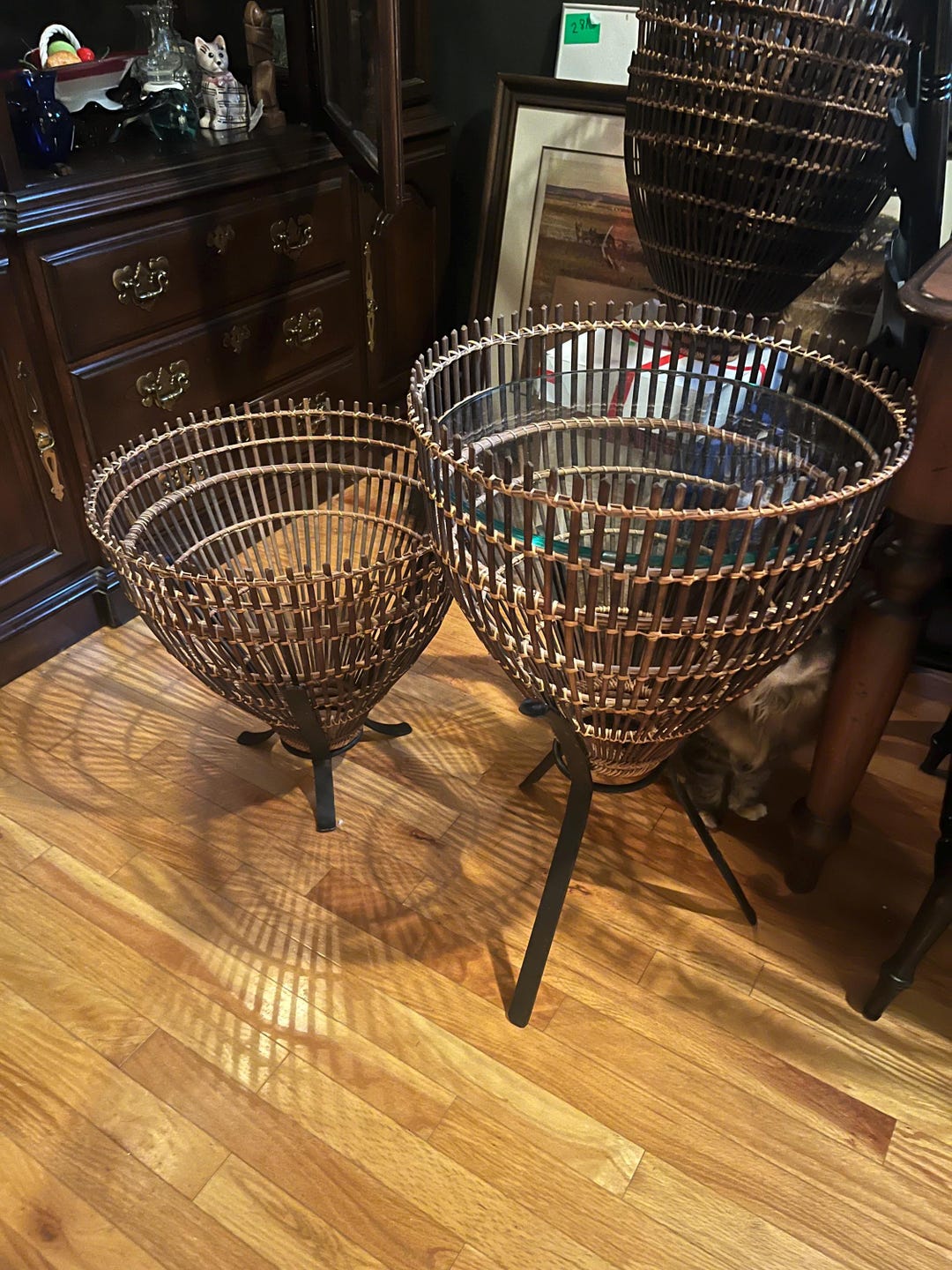 Two Authentic Mid Century Fish Basket End Tables Purchased in Asia in ...