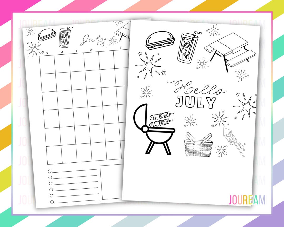 July Monthly Cover & Calendar - Etsy