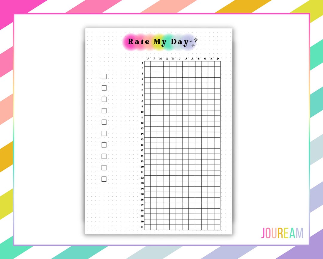 Daily Rating, Rate My Day, Mood Tracker, Daily Overview, Printable A5 ...