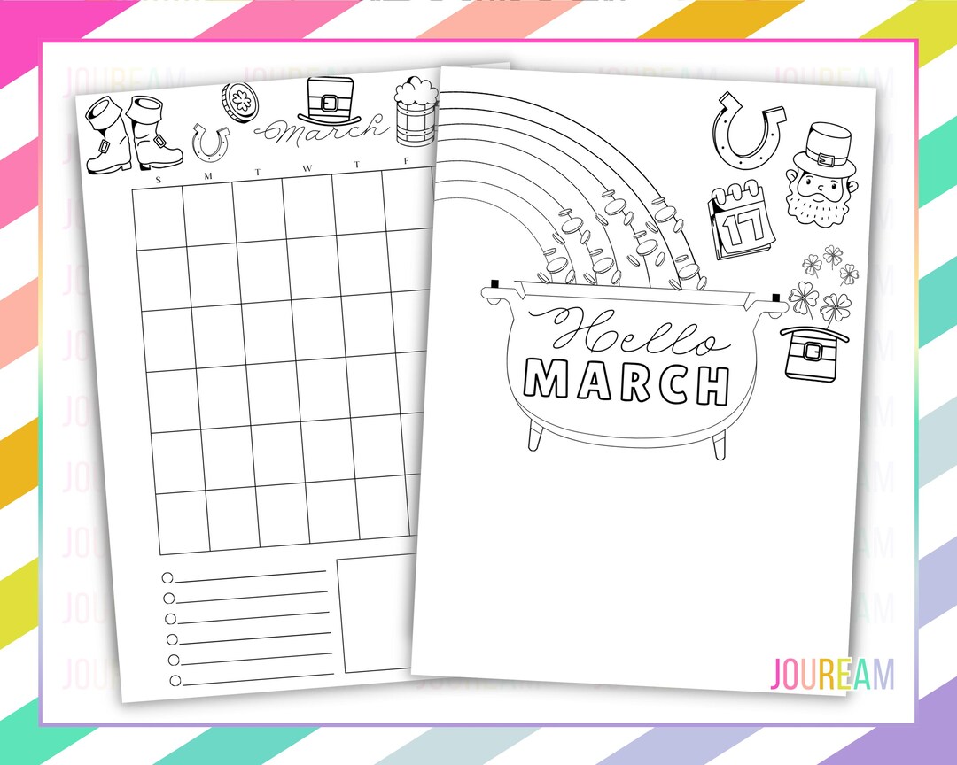March Monthly Cover & Calendar - Etsy