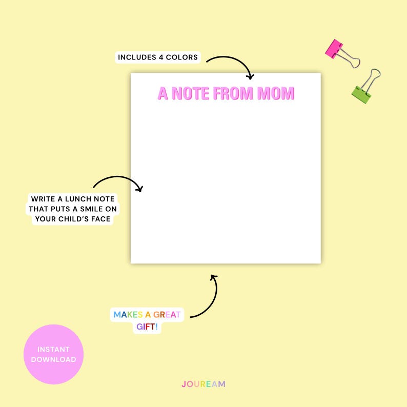 Printable Blank Lunch Notes for Kids: Write Your Own Message (digital ...