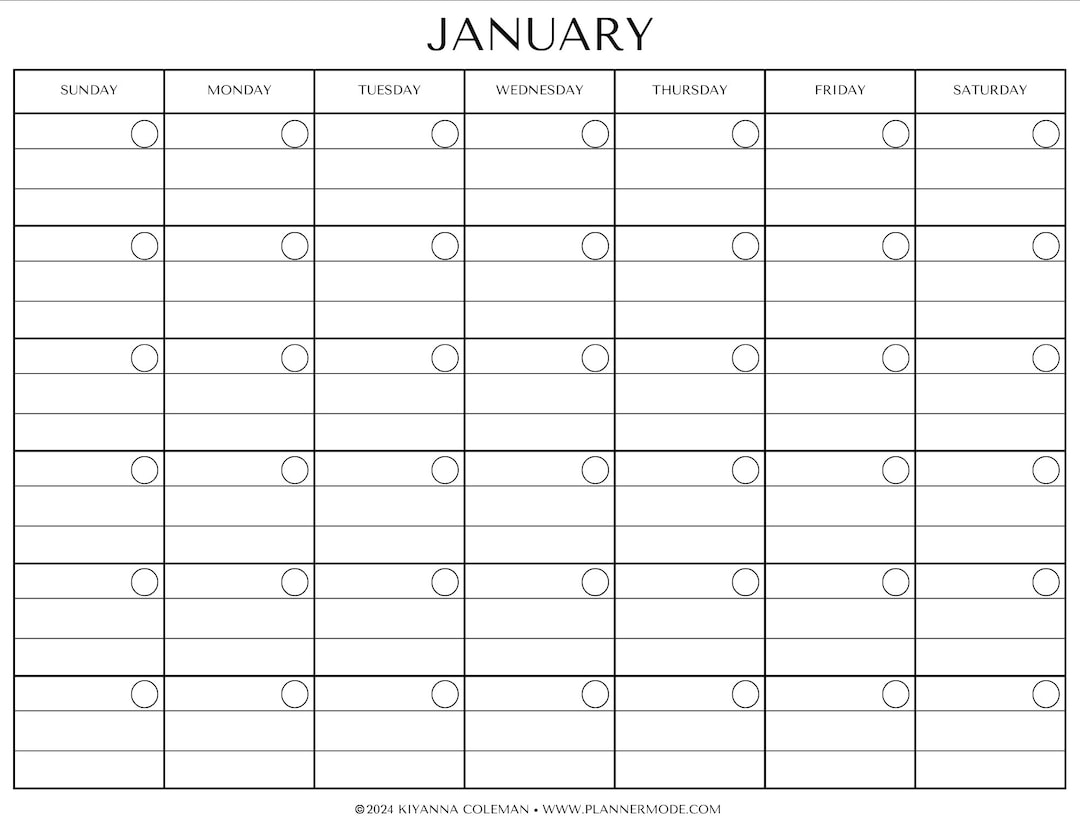 Undated Printable Calendar, Horizontal Calendar, Desk Calendar, Wall ...