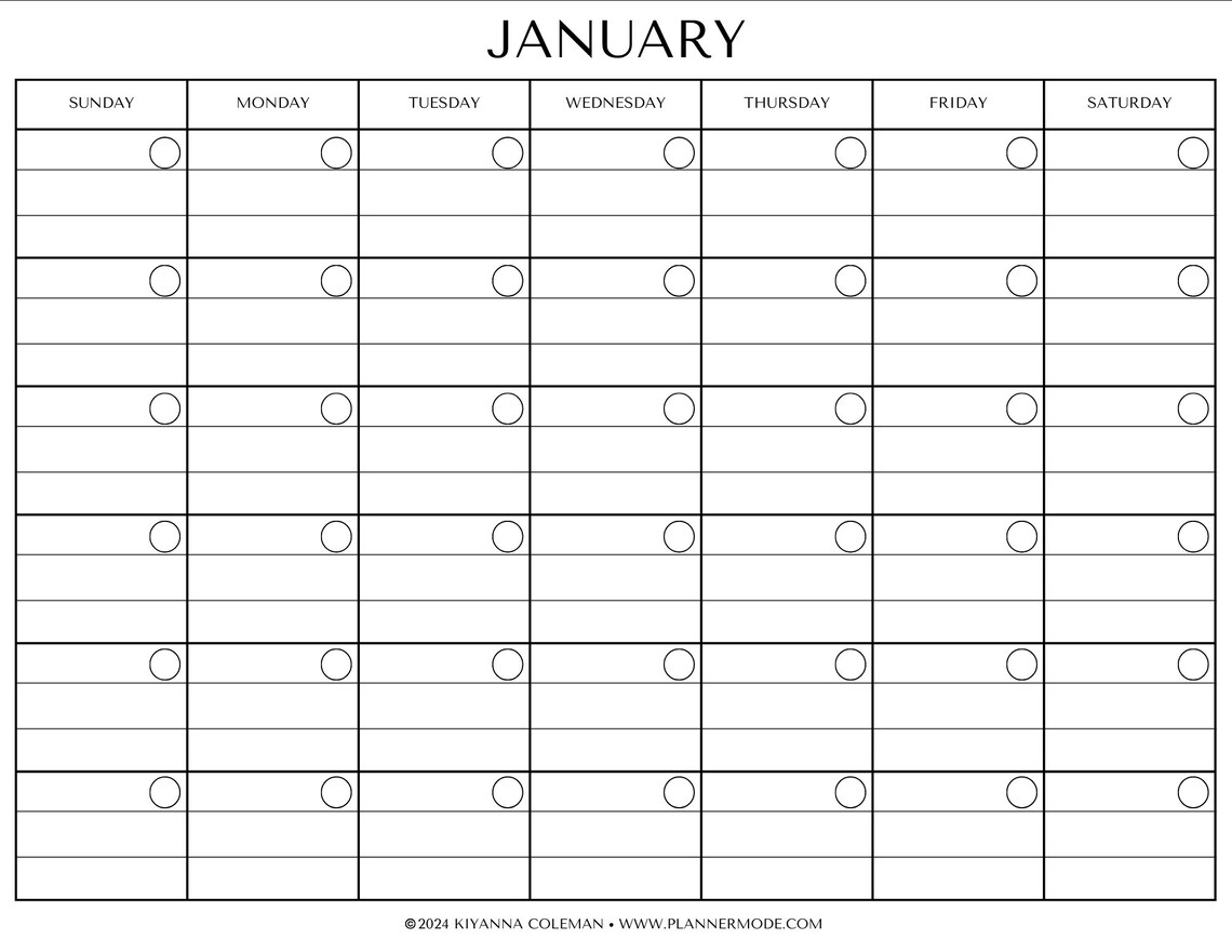 Undated Printable Calendar, Horizontal Calendar, Desk Calendar, Wall ...