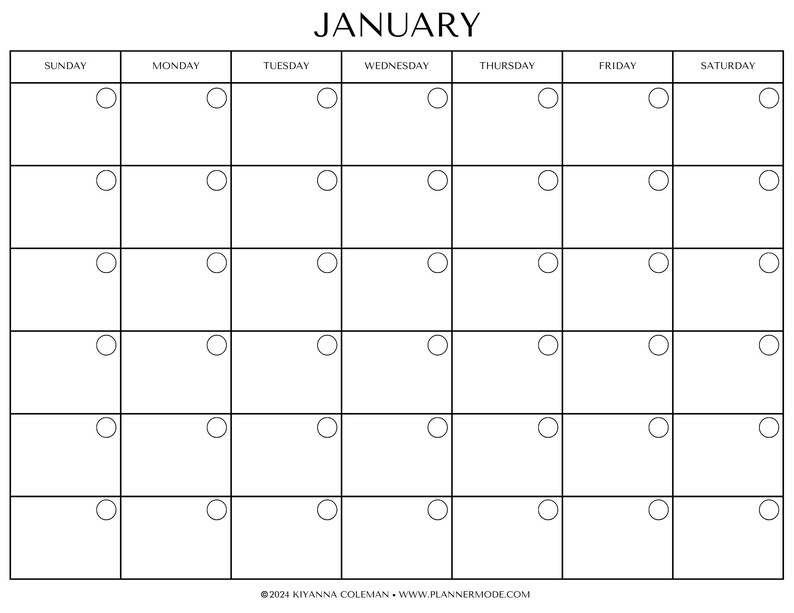 Undated Printable Calendar, Horizontal Calendar, Desk Calendar, Wall ...