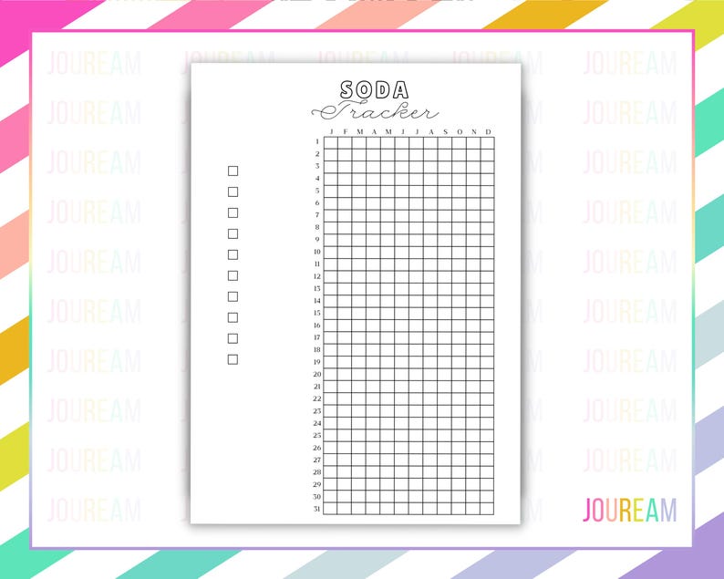 Soda Tracker A5 Journal Page | Printable Drink Log | Beverage Intake ...
