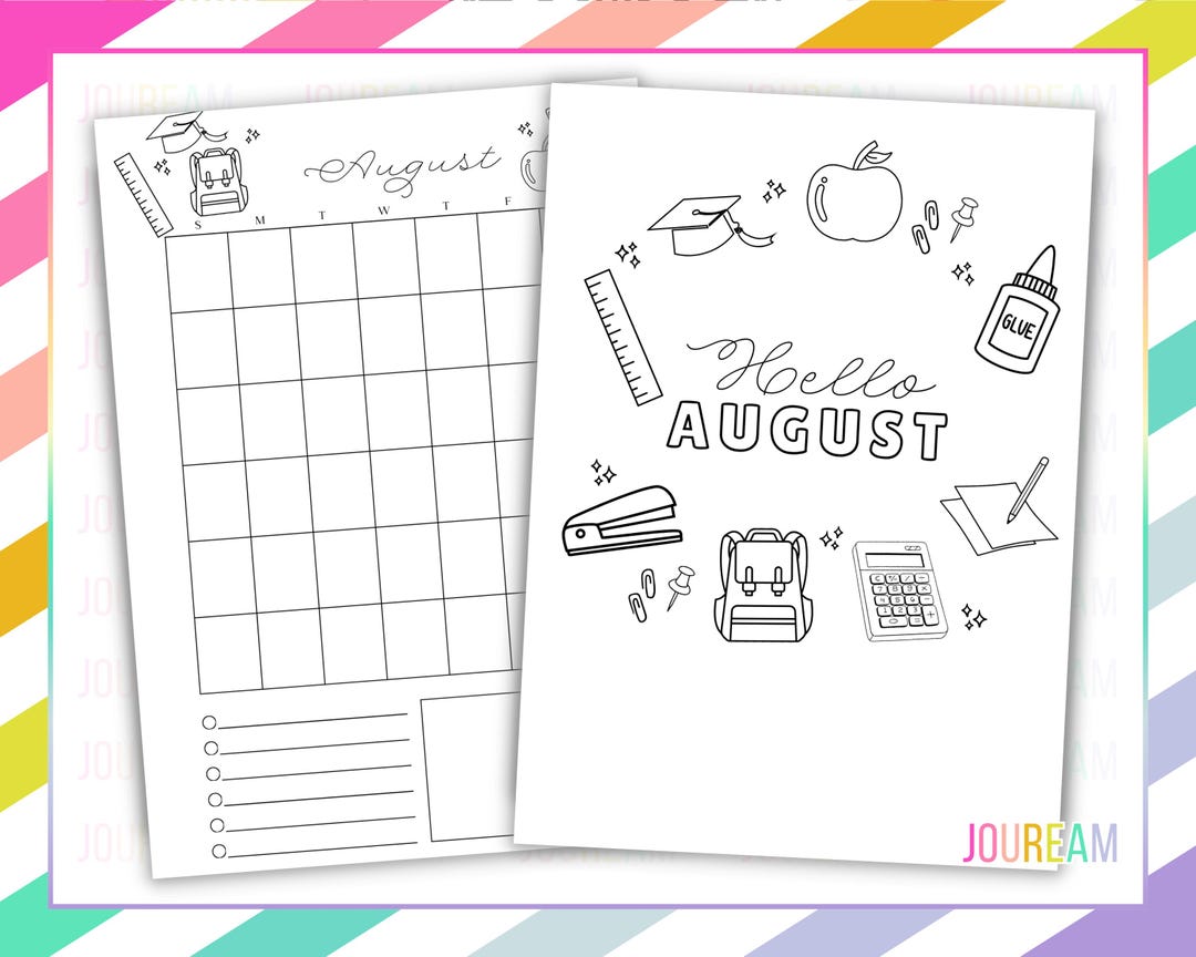 August Monthly Cover & Calendar - Etsy